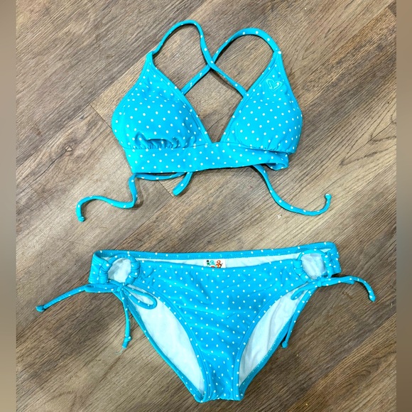 Roxy | Swim | Roxy Aqua Polka Dot Bikini Set With Removable Cups | Poshmark
